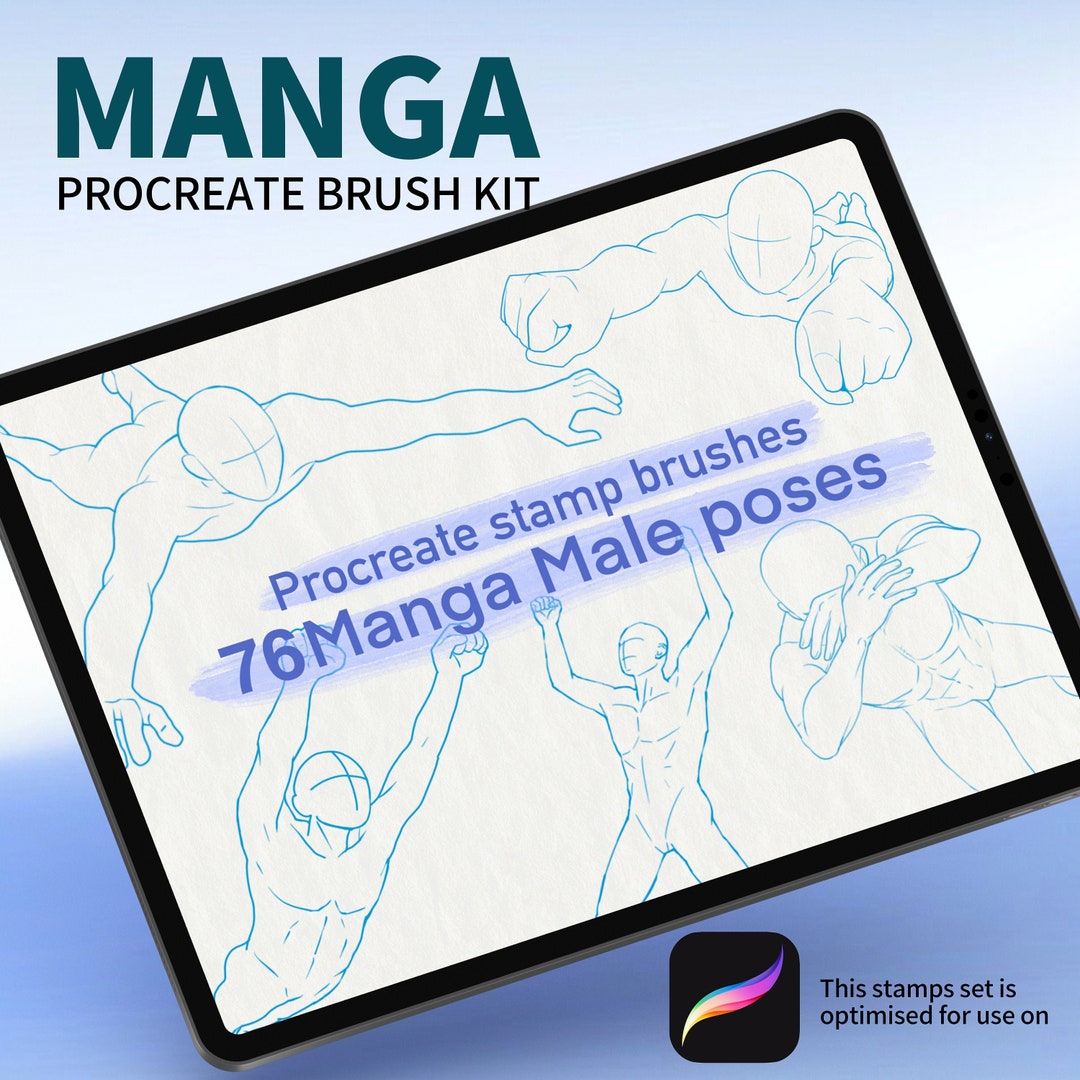 76 Procreate Manga Male Full Body Brush Stamps Set.anime Male Dynamic ...