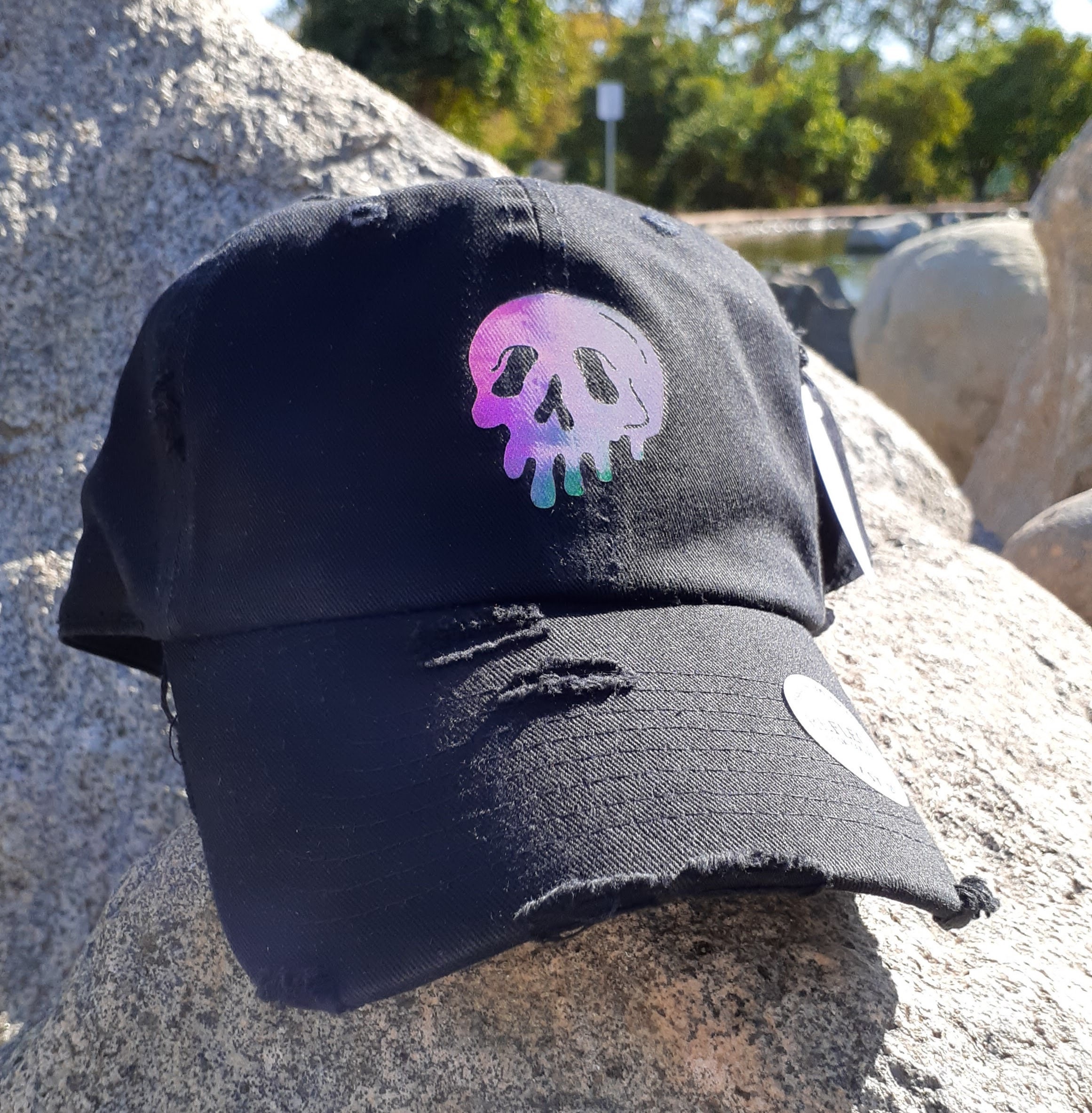 Dripping Skull - Dad Hat/baseball Cap - Reflective Holographic Vinyl ...