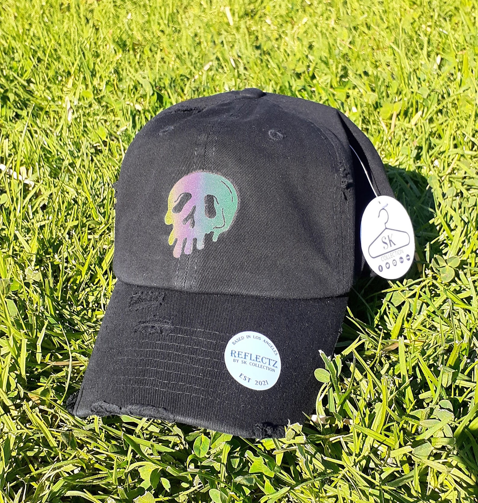 Dripping Skull Dad Hat/baseball Cap Reflective Holographic - Etsy