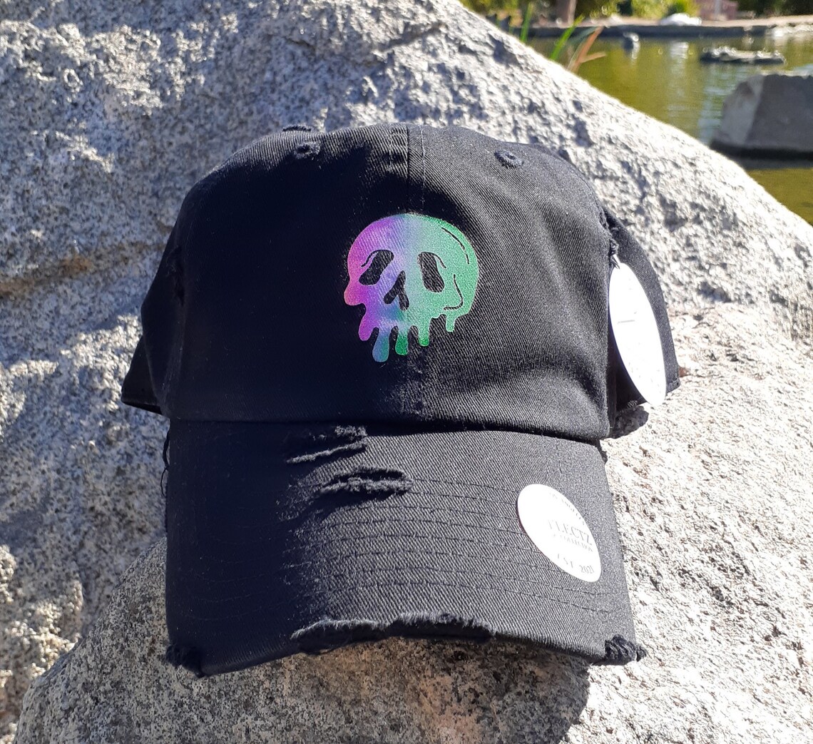Dripping Skull Dad Hat/baseball Cap Reflective Holographic - Etsy