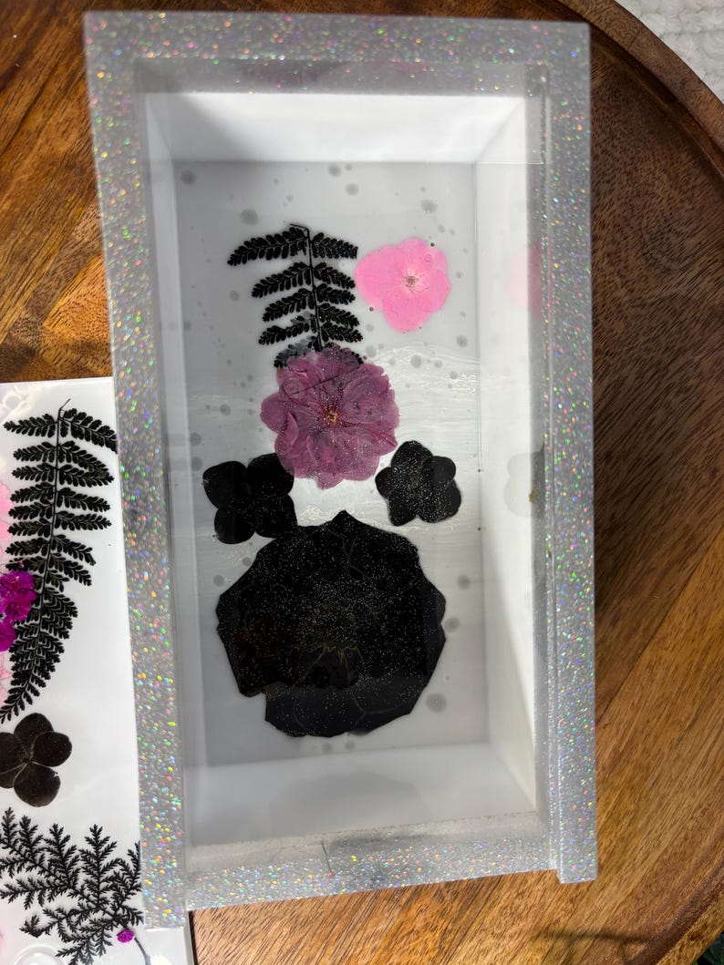 Pressed Flower Resin Trinket Box: Handmade Floral Keepsake With Silver ...
