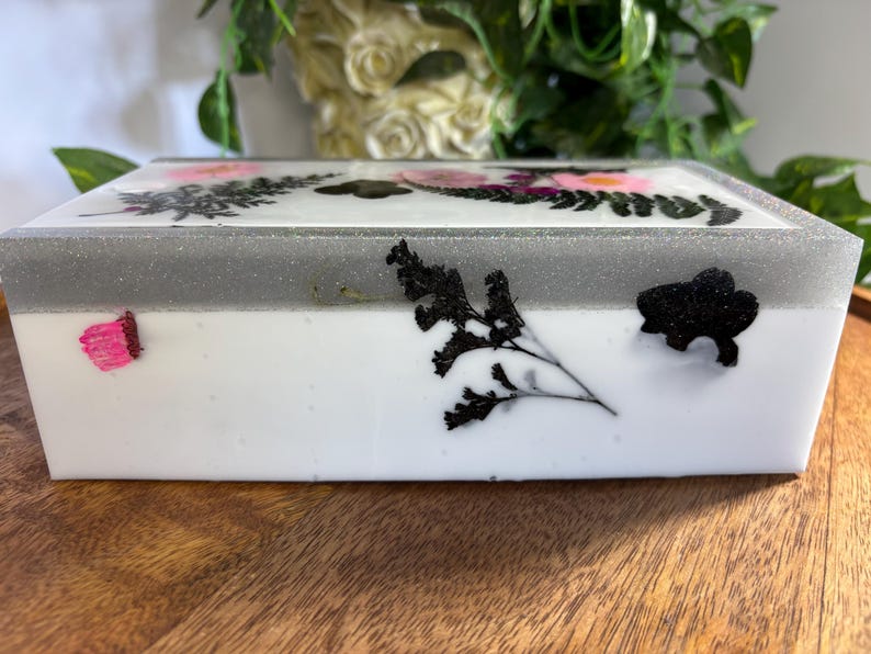 Pressed Flower Resin Trinket Box: Handmade Floral Keepsake With Silver ...