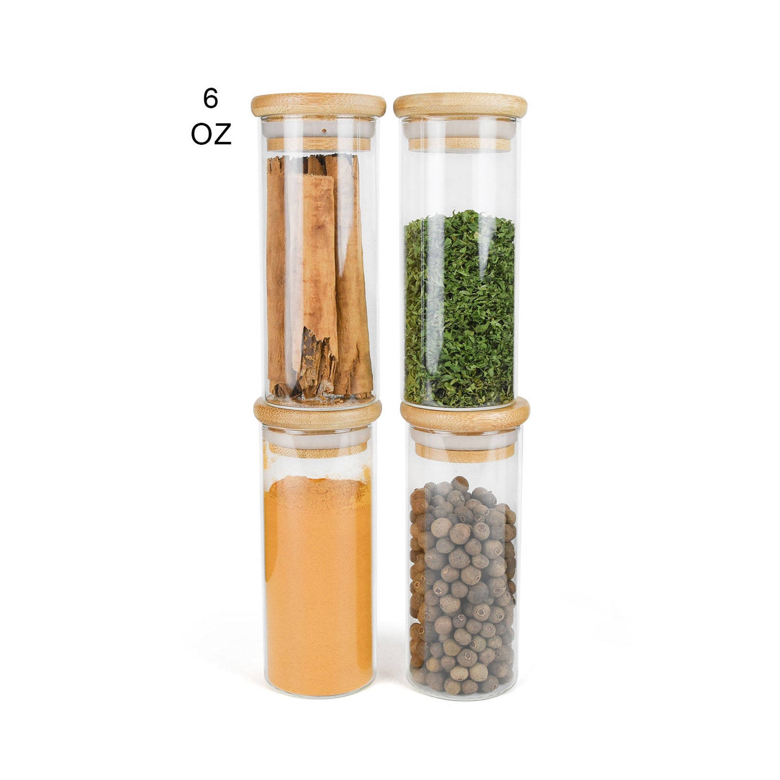 Bamboo Spice Jars, Spice Jars, Wooden Lid Spice Jars, Glass Spice Jars ...
