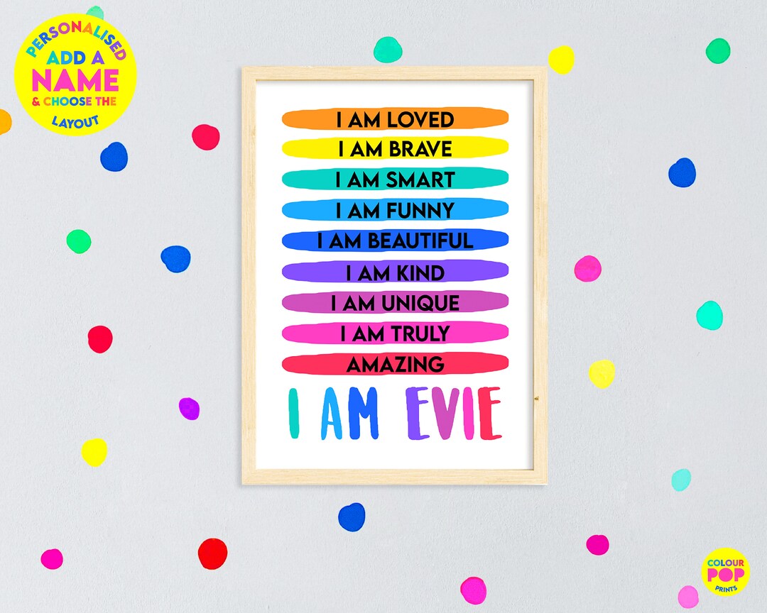 Personalised Name Affirmation Print: Rainbow Typography, Teen Gift - Etsy