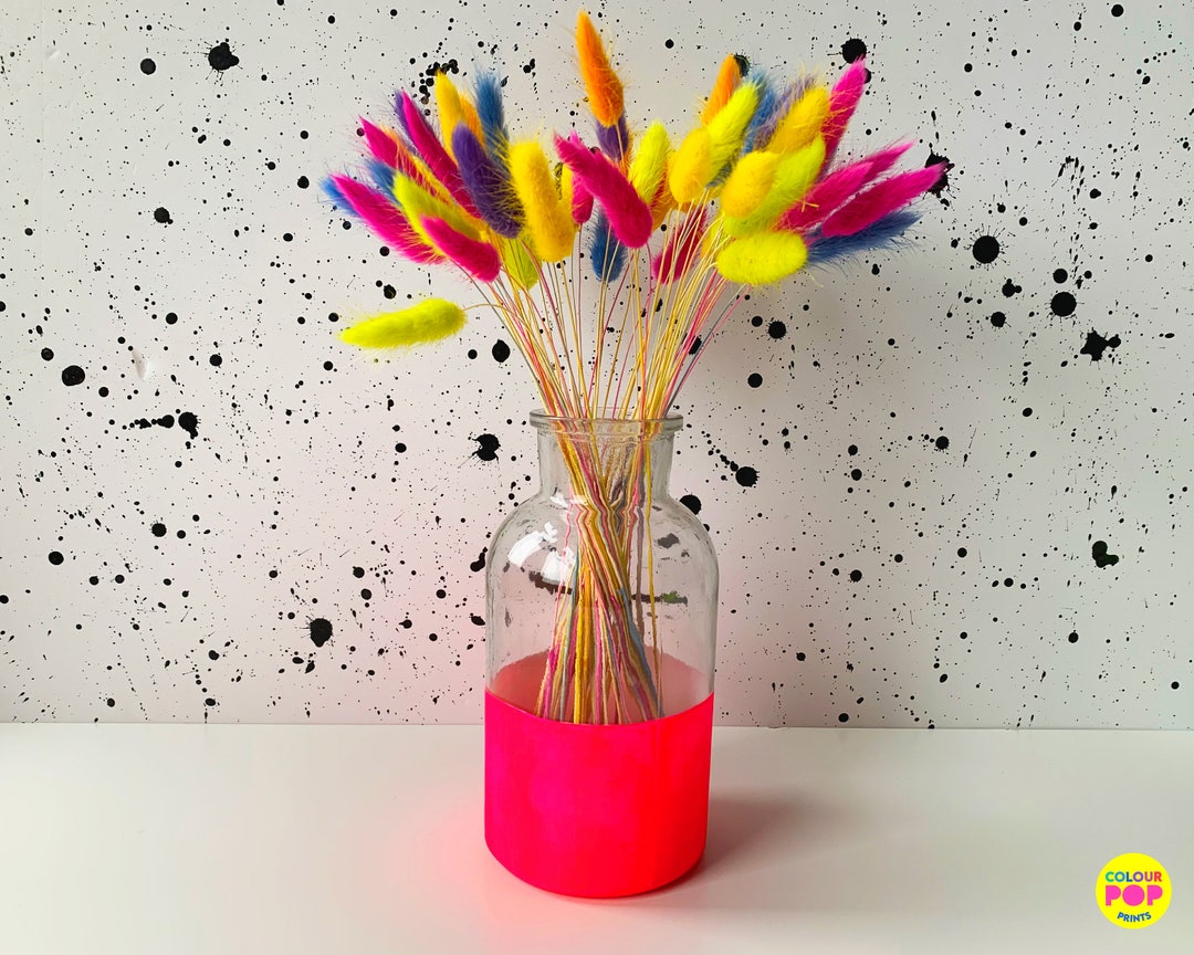 Large Neon Painted Glass Vase | Modern Colourful Bottle Vase | Dried ...