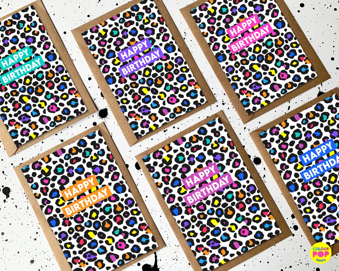 Leopard Print Happy Birthday Card Pack Rainbow Animal Print Greeting ...