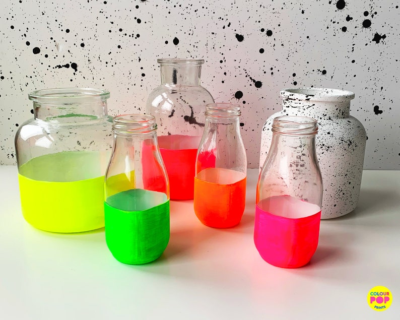 Large Neon Painted Glass Vase Modern Colourful Bottle Vase - Etsy UK