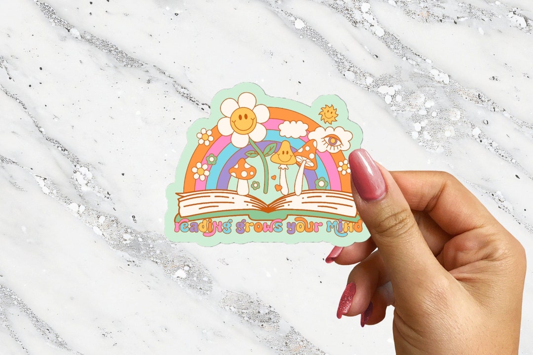 Reading Grows Your Mind Retro Rainbow Bookish Sticker for Reader Cute ...