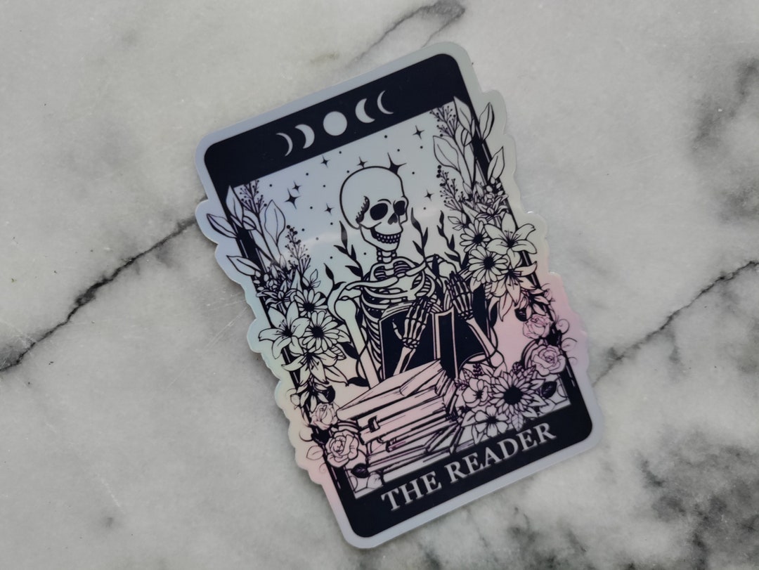 Holographic Reader Tarot Card Sticker Spooky Books Skeleton Sticker for ...