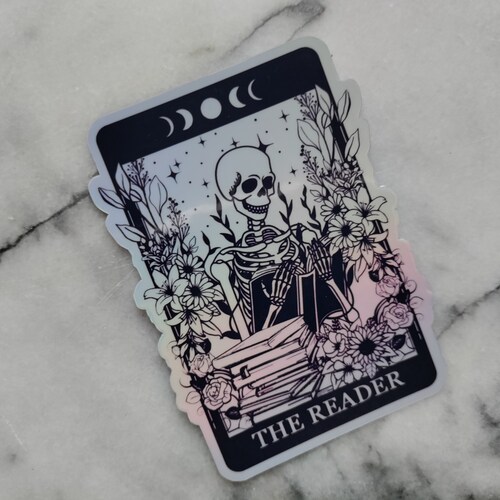 Holographic Reader Tarot Card Sticker Spooky Books Skeleton - Etsy