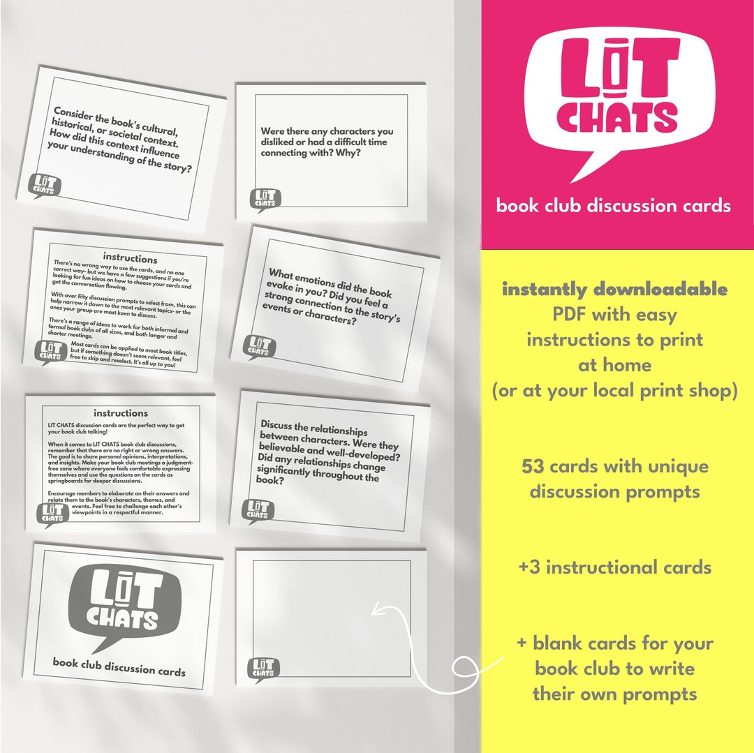 LIT CHATS Book Club Discussion Cards Instant Digital Download for ...