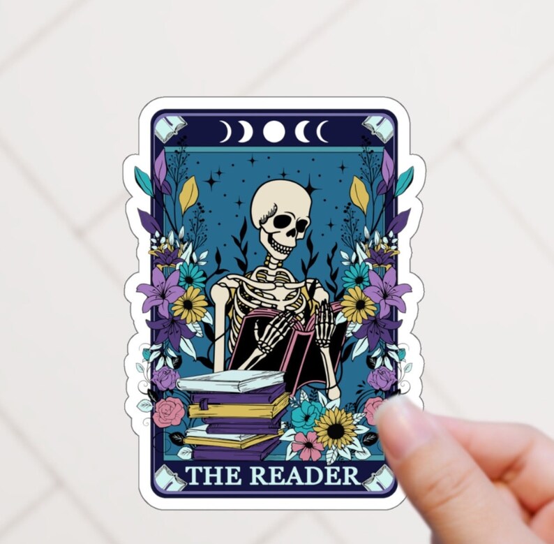 Holographic Reader Tarot Card Sticker Spooky Books Skeleton - Etsy