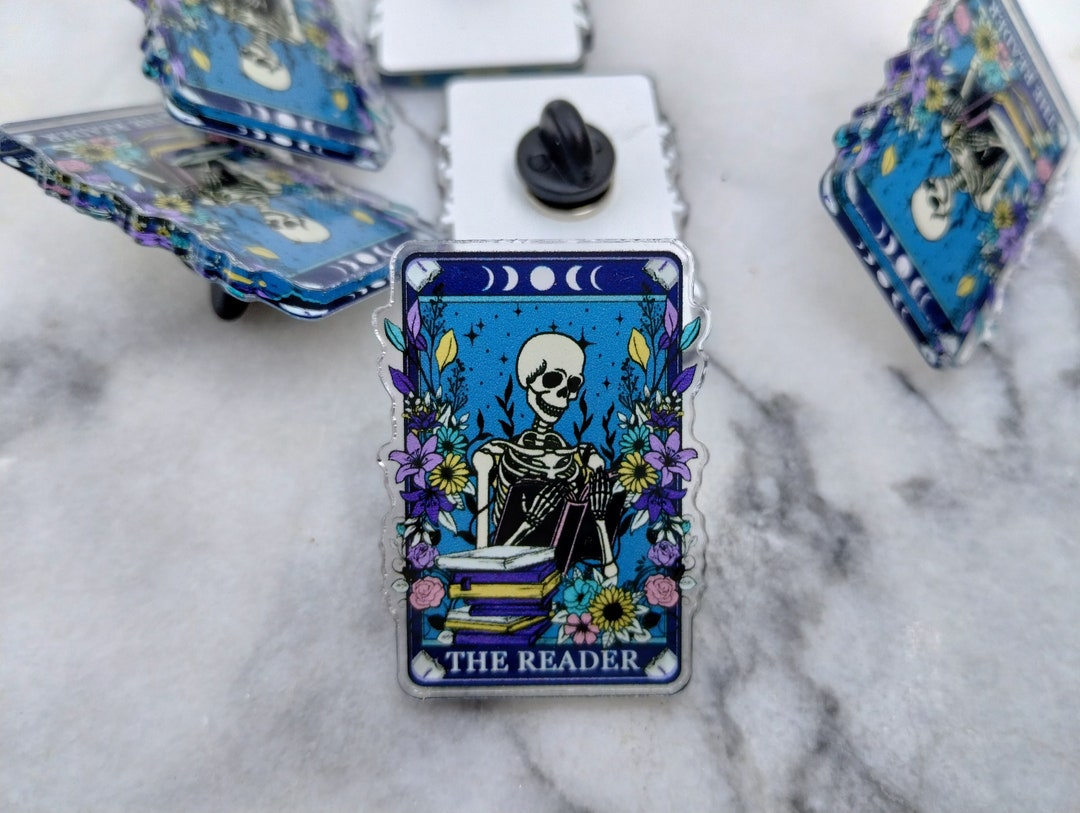 The Reader Tarot Card Pin Button Cute Spooky Reading Skeleton for ...