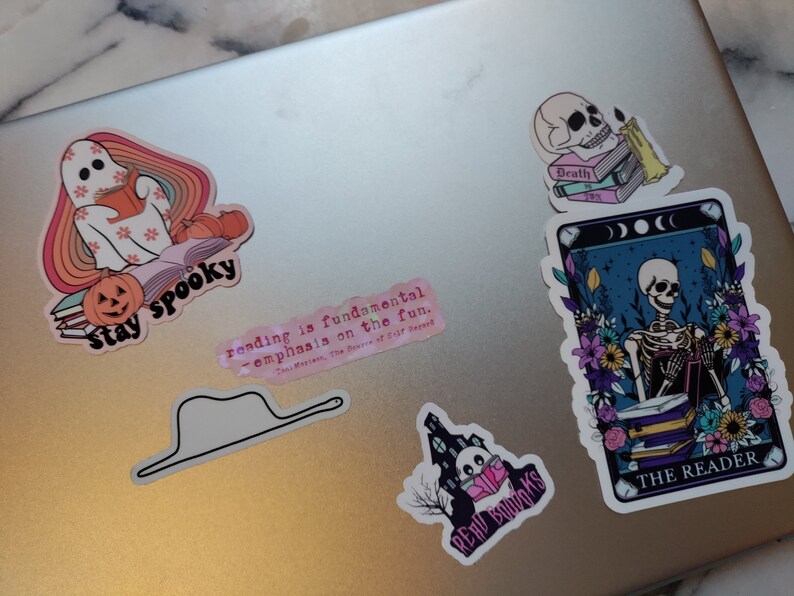 Holographic Reader Tarot Card Sticker Spooky Books Skeleton - Etsy