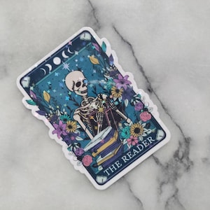 Pastel Goth Reader Tarot Card Sticker Spooky Books Skeleton Sticker ...
