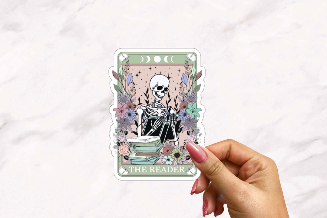The Reader Dusty Tarot Card Sticker Spooky Books Skeleton Sticker for ...