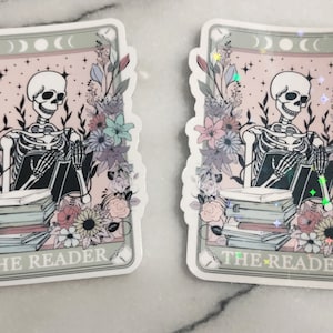 The Reader Tarot Card Sticker Spooky Books Skeleton Sticker for Reader ...