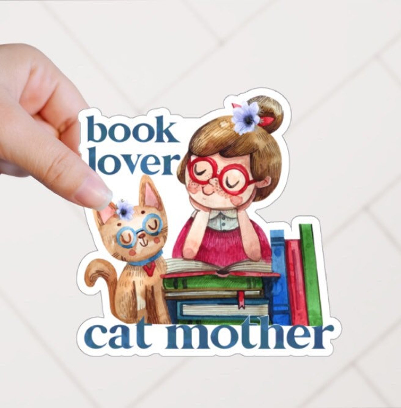 Book Lover Cat Mother Cute Bookish Sticker for Bibliophiles | Etsy