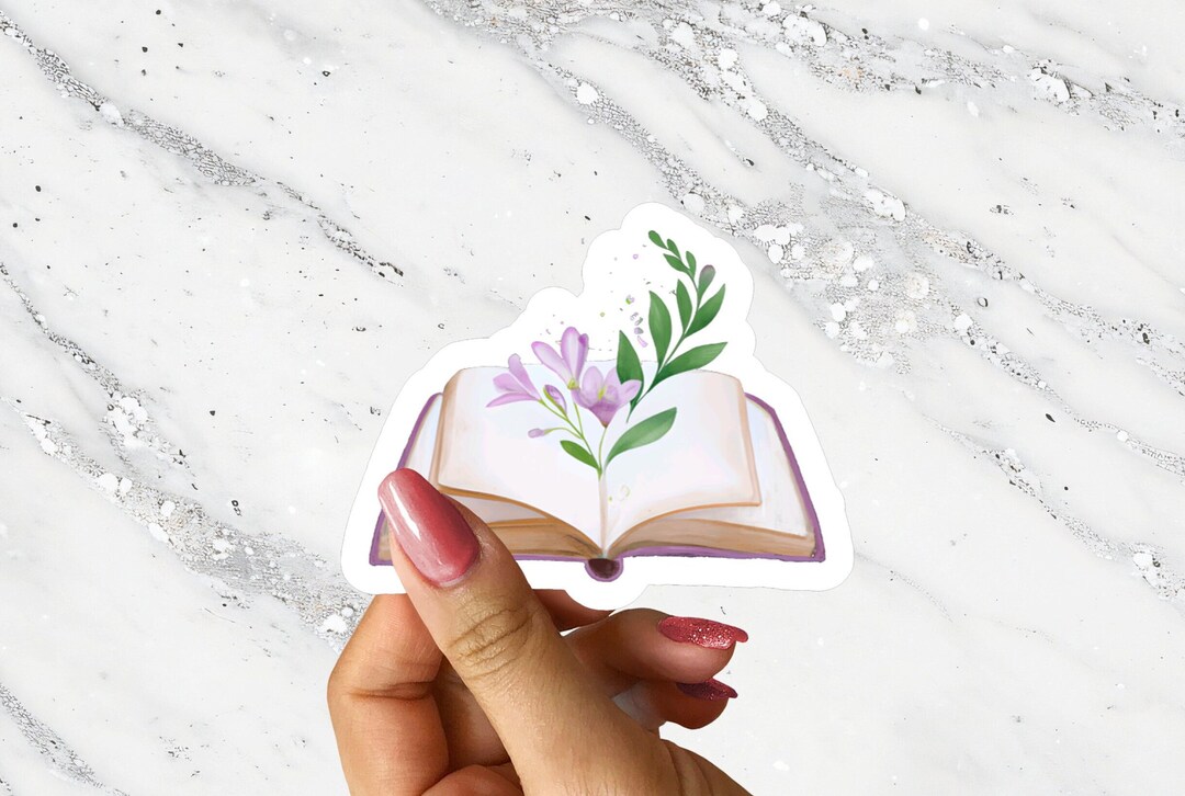 Watercolor Book and Purple Flower Sticker for Readers Cute Nerdy ...