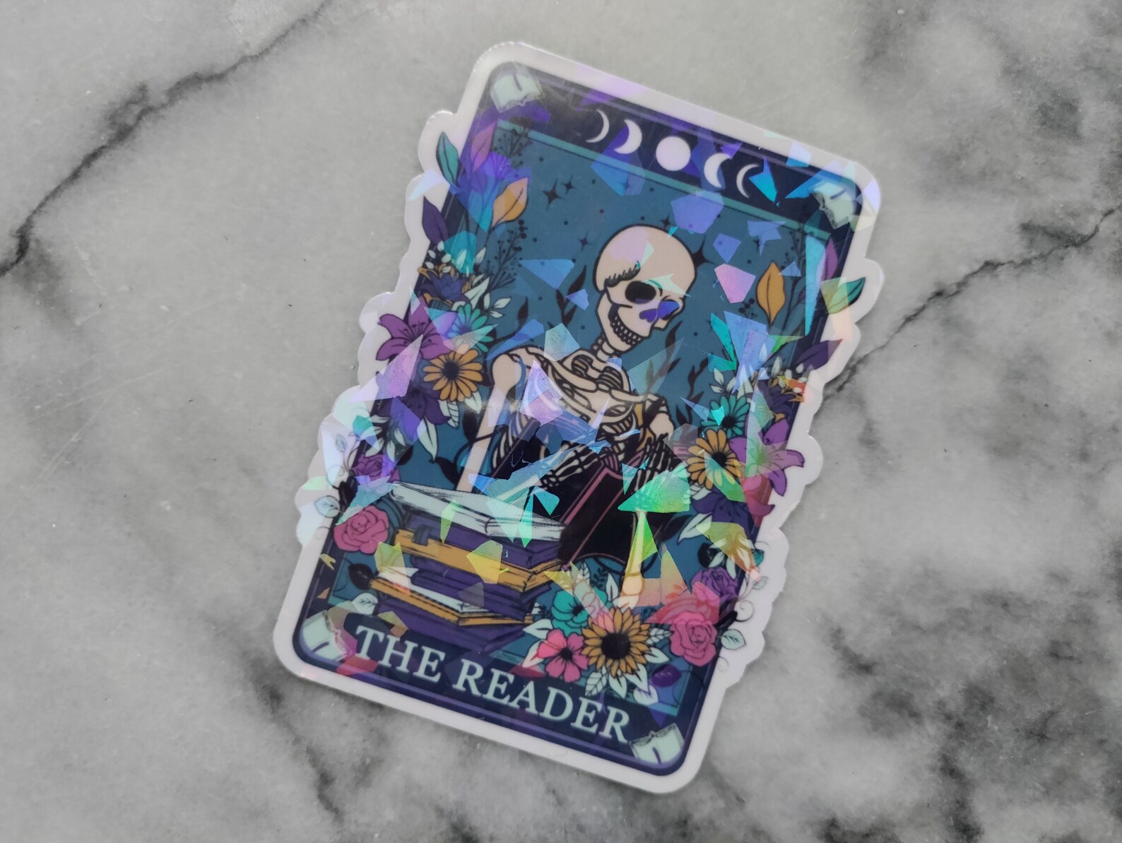 Holographic Reader Tarot Card Sticker Spooky Books Skeleton - Etsy