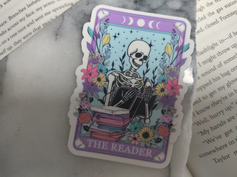 The Reader Tarot Card Sticker Spooky Books Skeleton Sticker - Etsy