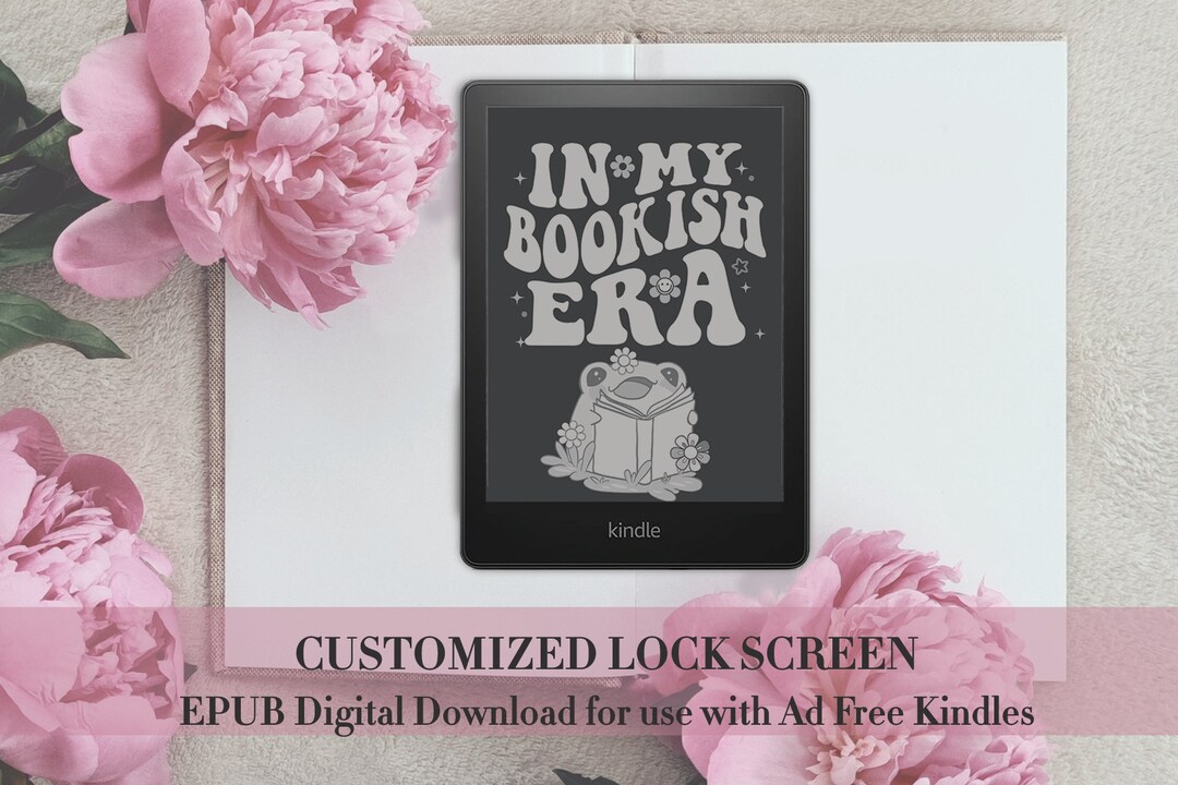 In My Bookish Era Cute Retro Frog Flowers Lock Screen for Use W Kindle ...