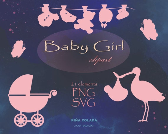 Baby Girl Clipart Baby Shower Stroller Stork Clothes - Etsy