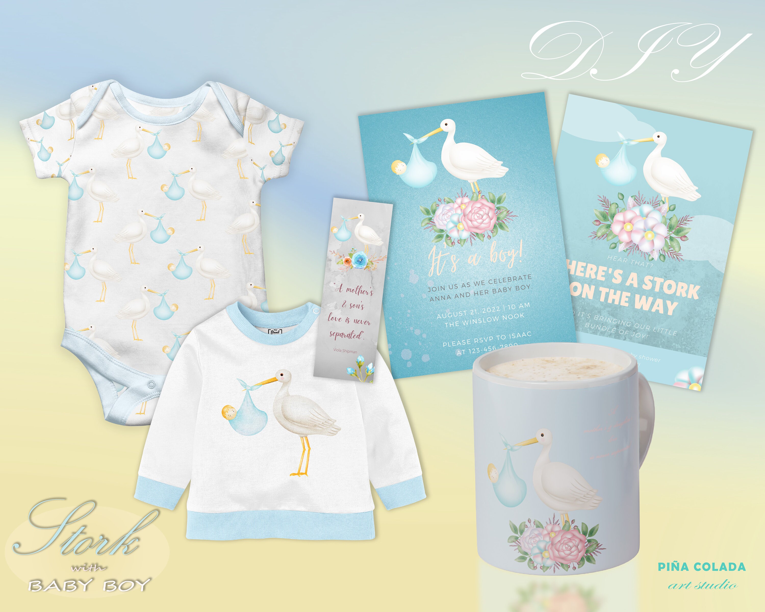 Stork With Baby Boy Clipart Baby Shower DIY Digital PNG - Etsy Canada
