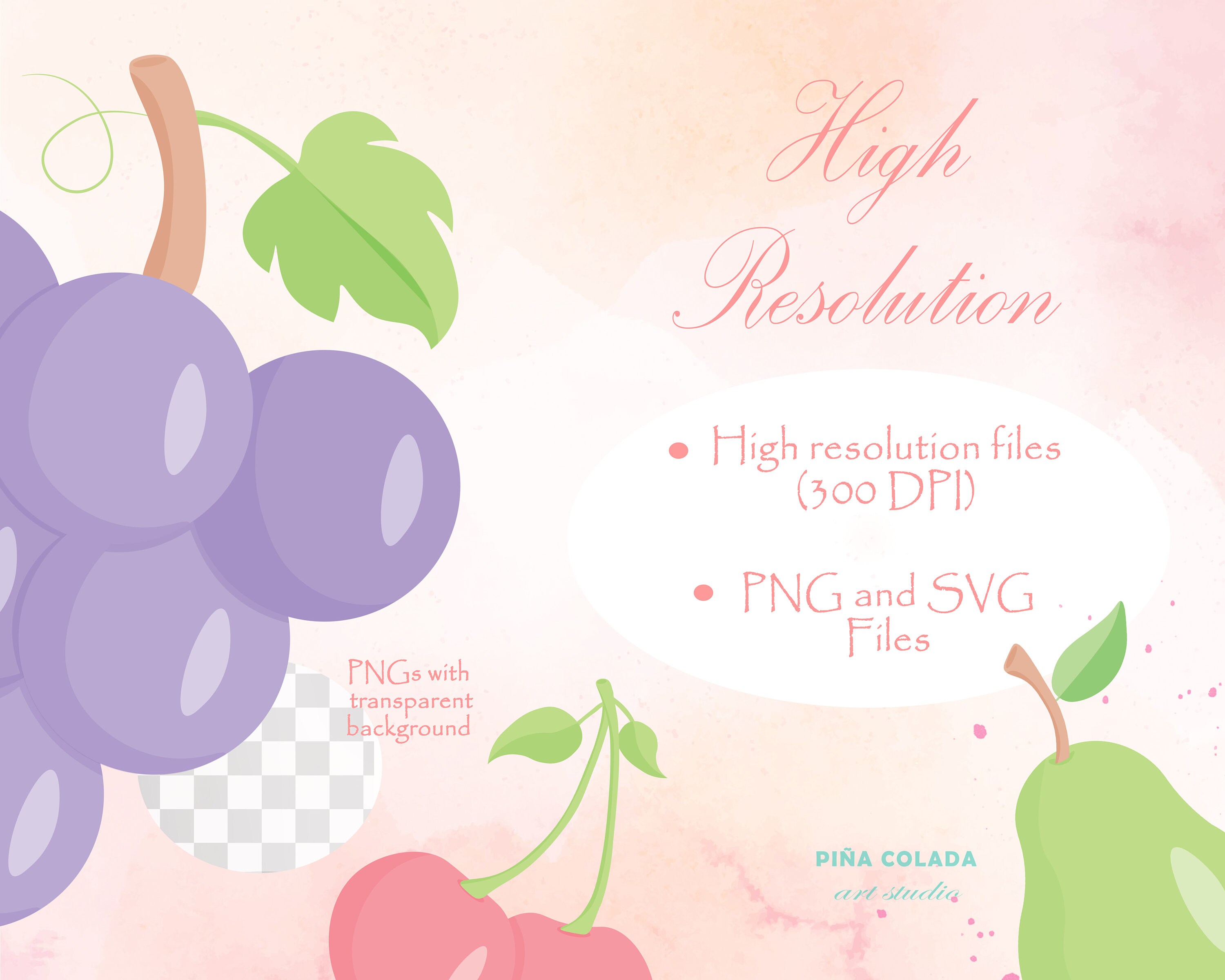 Fruits Clipart Apple, Cherries, Pineapple, Strawberry, Grapes ...