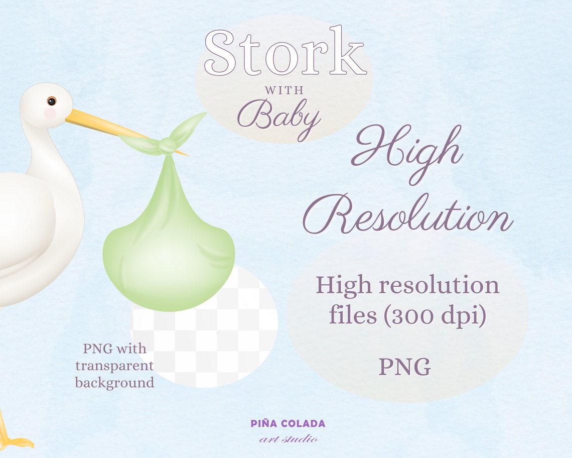 Stork With Baby Clipart - Baby Shower, Nursery, DIY, Digital, PNG - Etsy