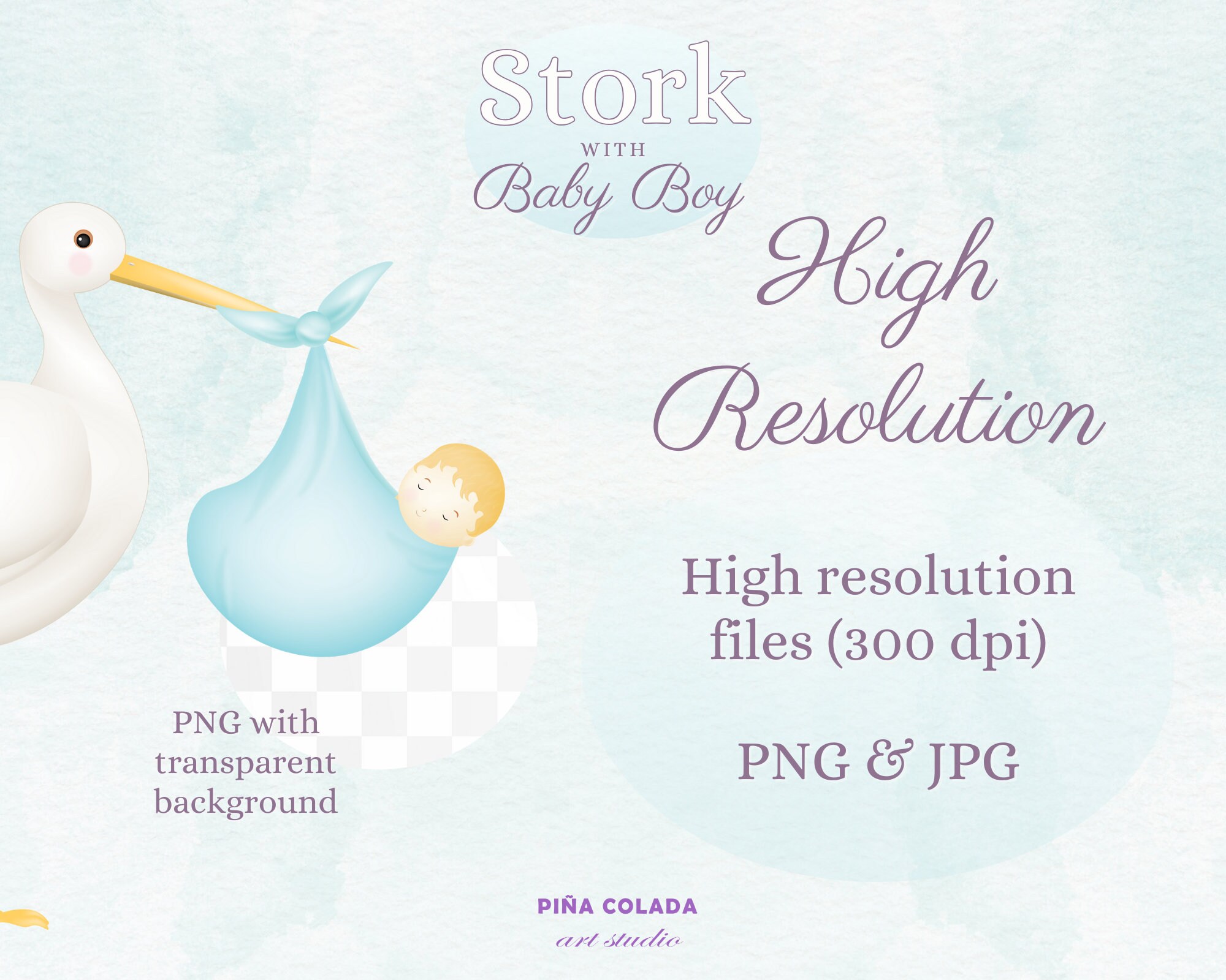 Stork With Baby Boy Clipart - Baby Shower, DIY, Digital, PNG - Etsy Canada