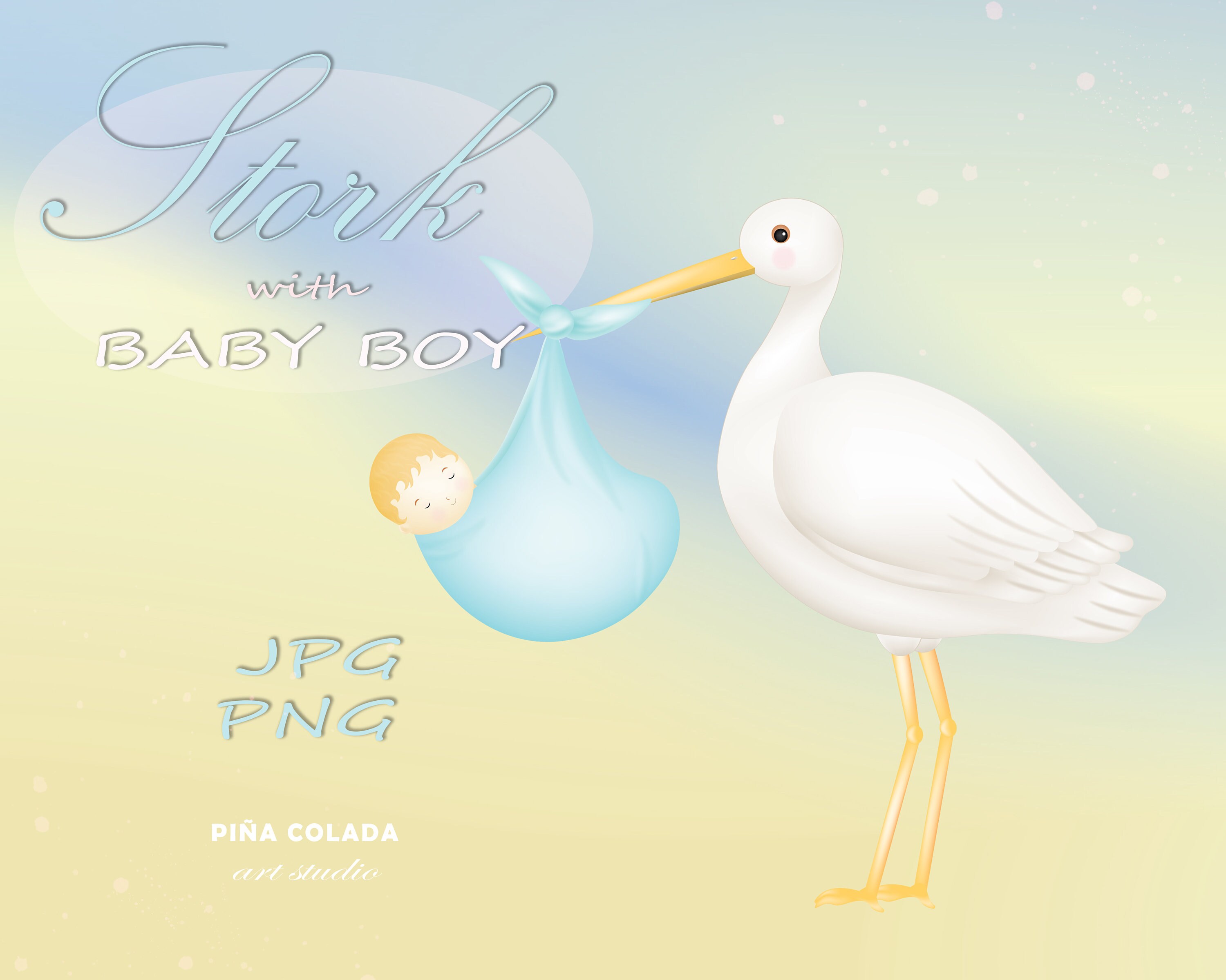 Stork With Baby Boy Clipart Baby Shower DIY Digital PNG - Etsy Canada