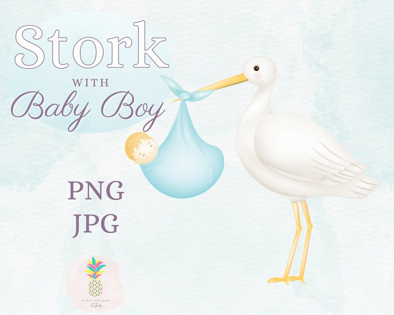 Stork With Baby Boy Clipart - Baby Shower, DIY, Digital, PNG - Etsy Canada