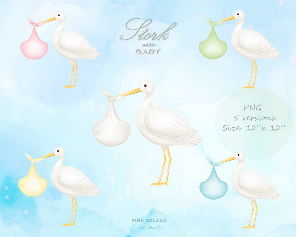 Stork With Baby Clipart Baby Shower, Nursery, DIY, Digital, PNG - Etsy