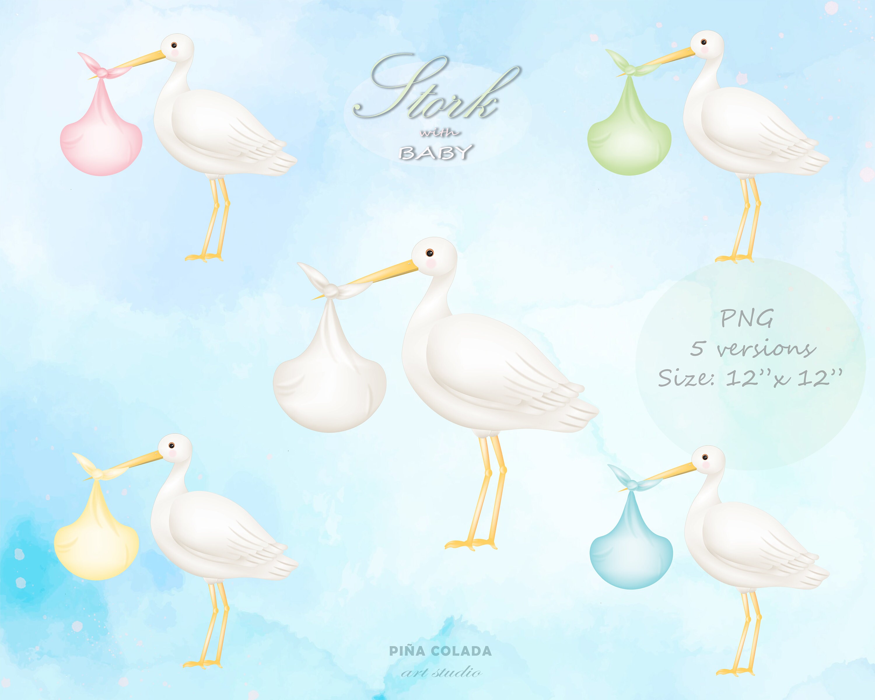 Stork With Baby Clipart Baby Shower, Nursery, DIY, Digital, PNG - Etsy