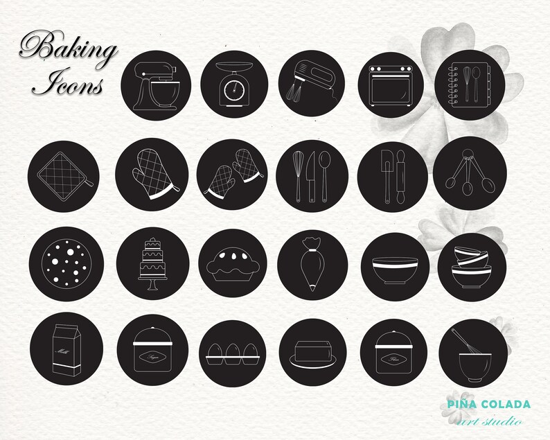 Baking Icons Clipart Tools Ingredients Bakery Instagram - Etsy