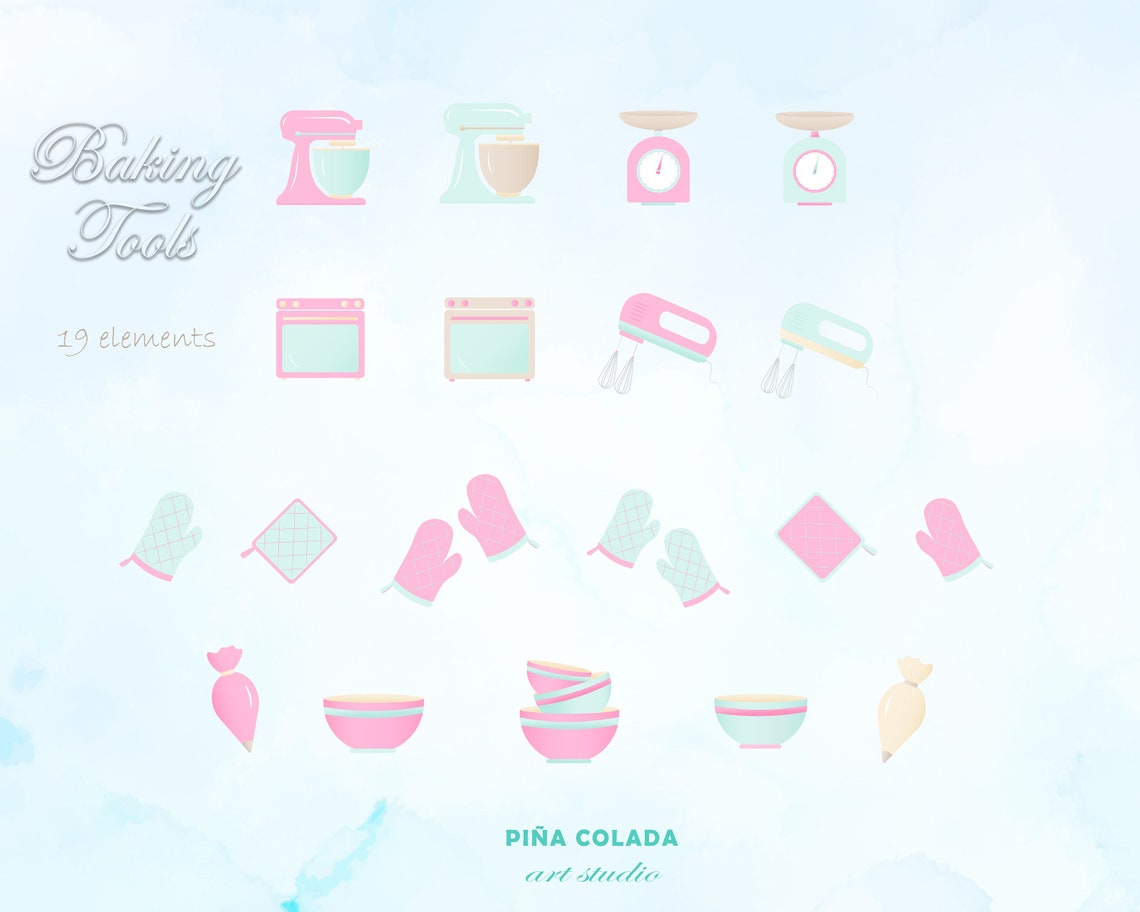 Baking Clipart Tools Mixer Scale Oven Spoons Bakery - Etsy