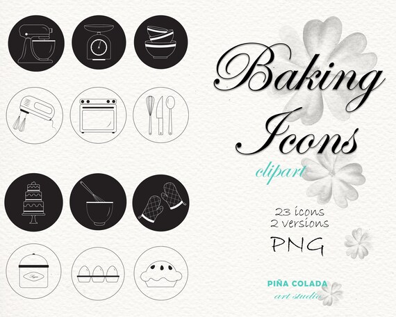 Baking Icons Clipart Tools Ingredients Bakery Instagram - Etsy