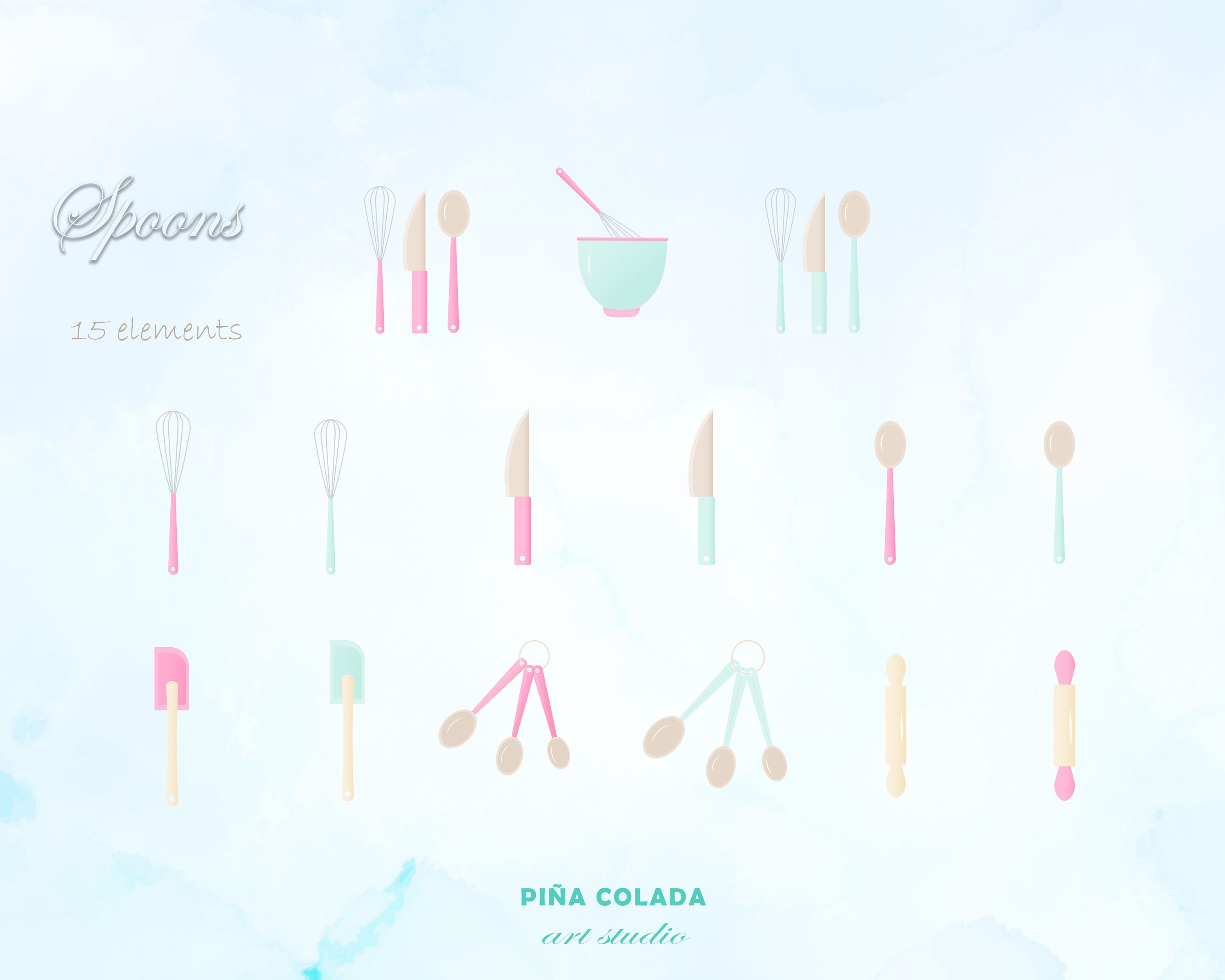 Baking Clipart Tools Mixer Scale Oven Spoons Bakery - Etsy