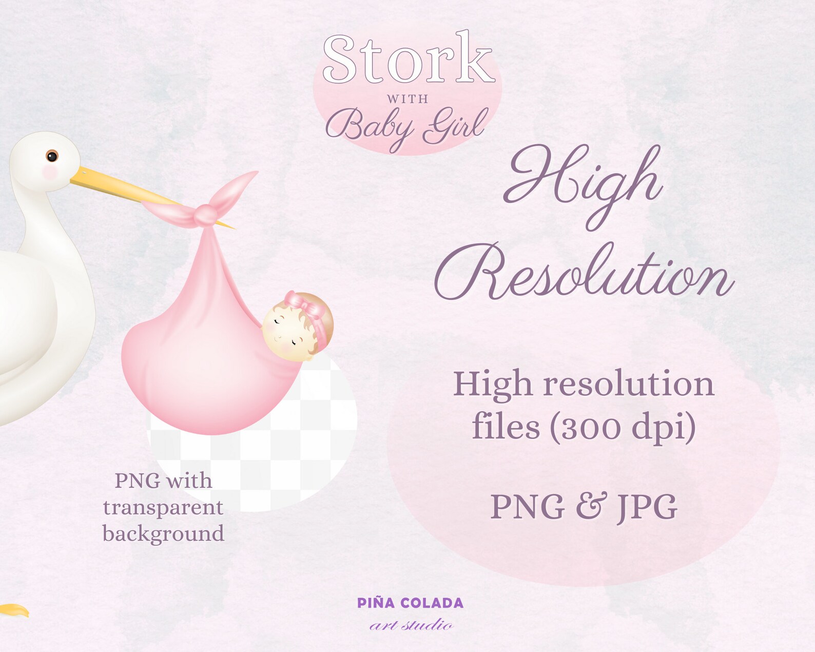 Stork With Baby Girl Clipart - Baby Shower, DIY, Digital, PNG - Etsy