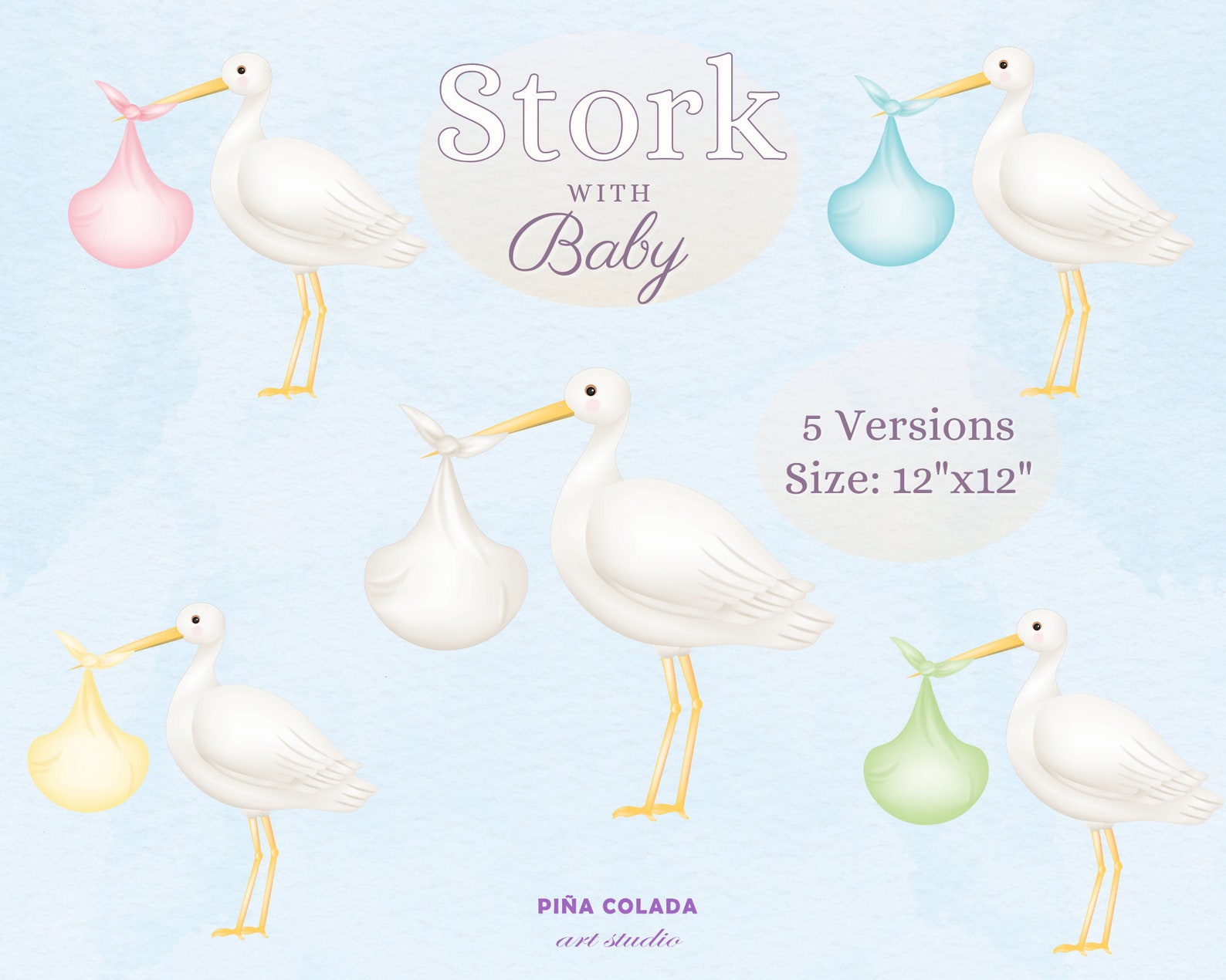 Stork With Baby Clipart - Baby Shower, Nursery, DIY, Digital, PNG - Etsy