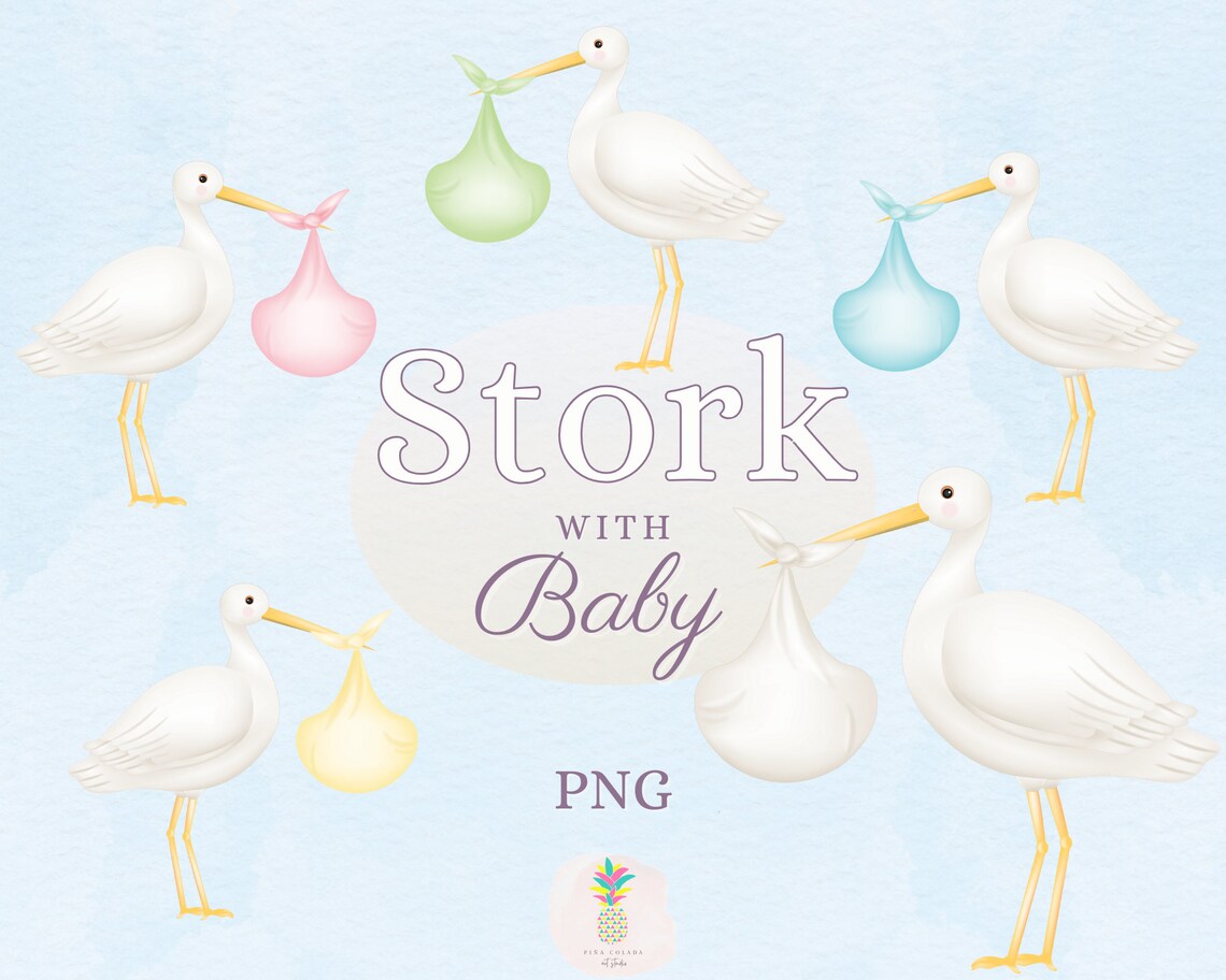 Stork With Baby Clipart - Baby Shower, Nursery, DIY, Digital, PNG - Etsy
