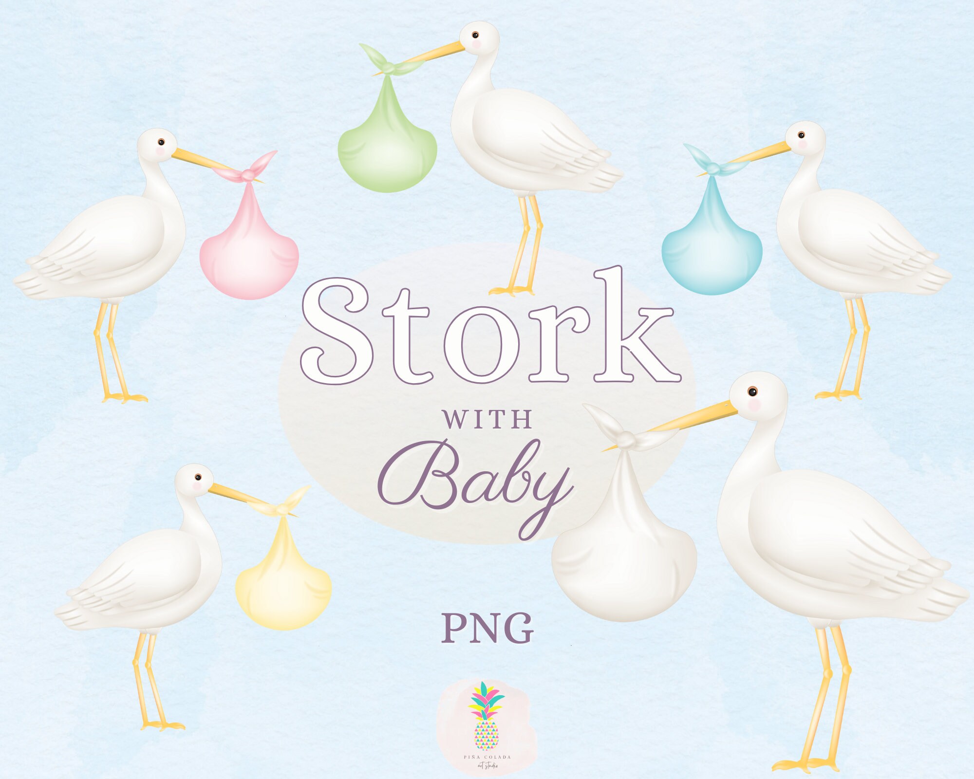 Stork With Baby Clipart - Baby Shower, Nursery, DIY, Digital, PNG - Etsy