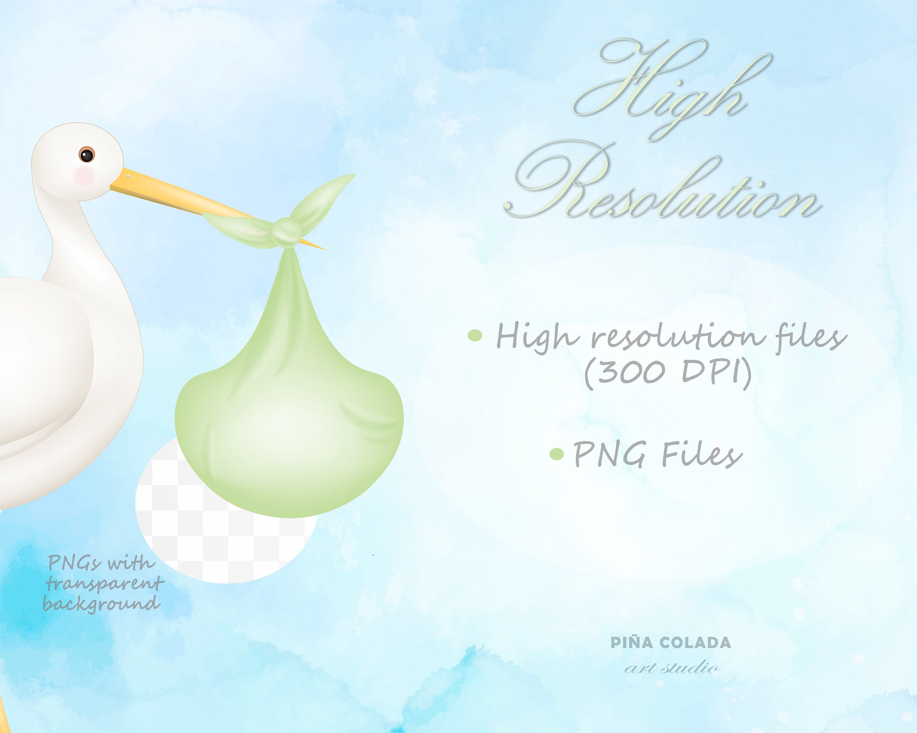 Stork With Baby Clipart Baby Shower, Nursery, DIY, Digital, PNG - Etsy