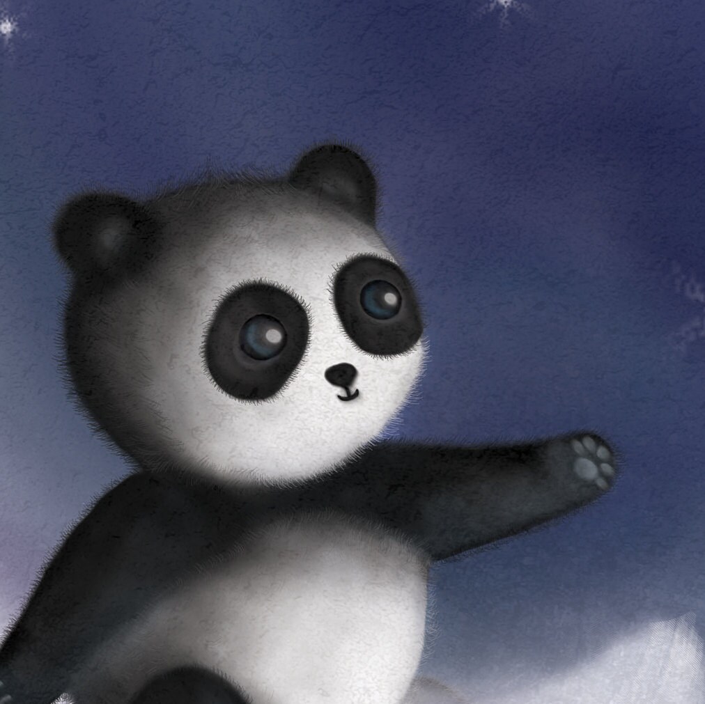 Panda on Moon Print. Neutral Nursery Art. Blue Wall Décor. - Etsy