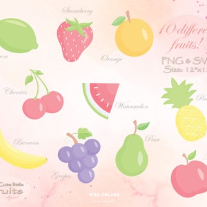 Fruits Clipart- Apple, Cherries, Pineapple, Strawberry, Grapes ...