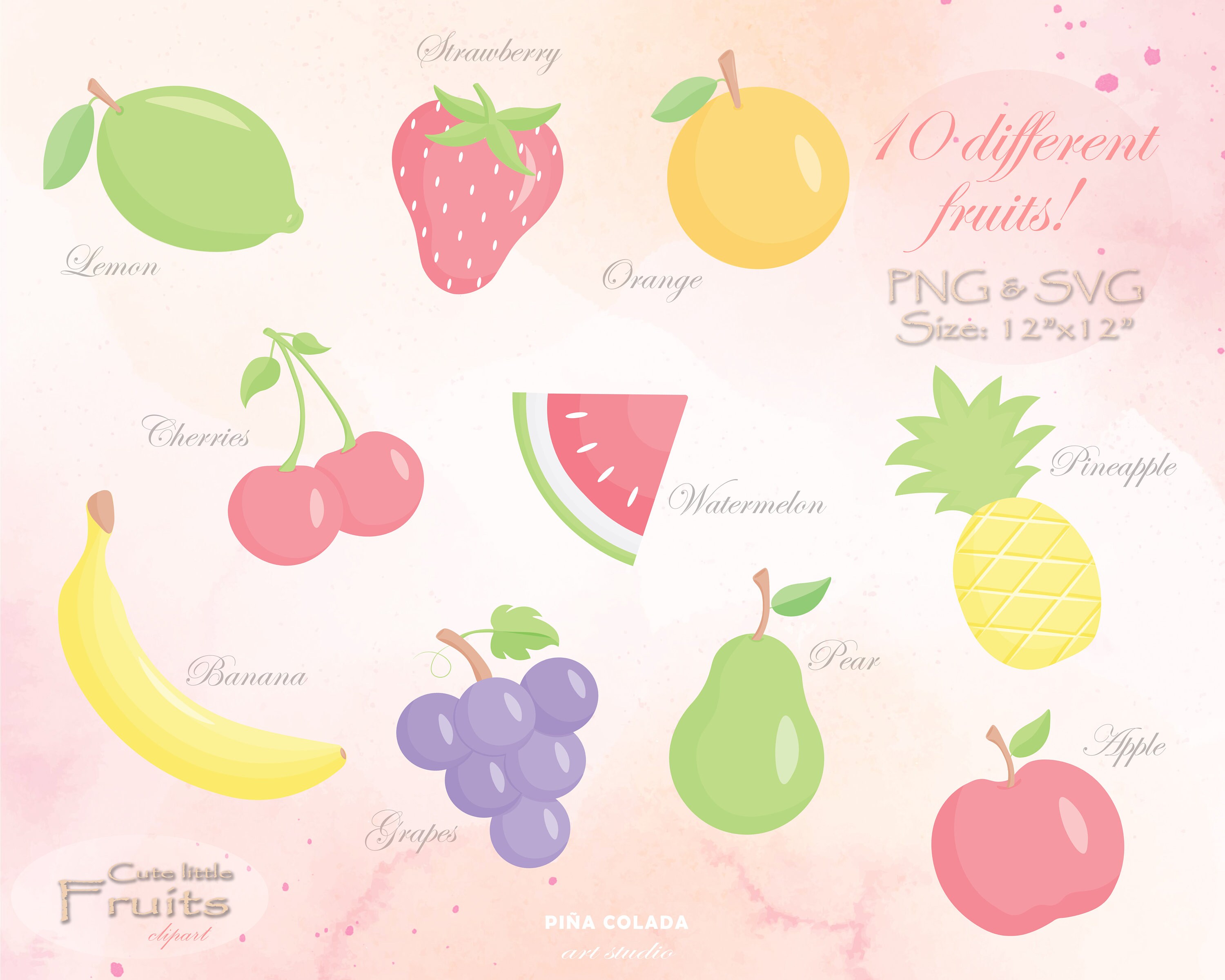 Fruits Clipart Apple, Cherries, Pineapple, Strawberry, Grapes ...