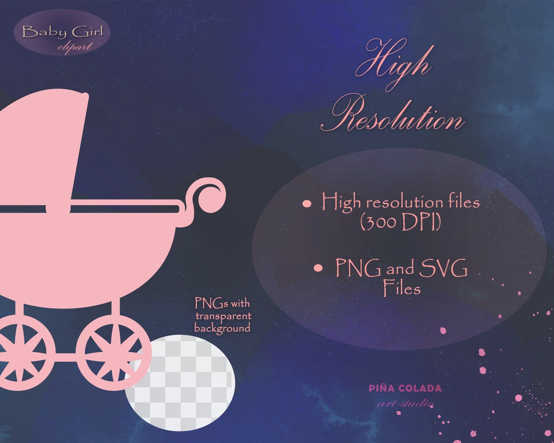 Baby Girl Clipart Baby Shower Stroller Stork Clothes - Etsy