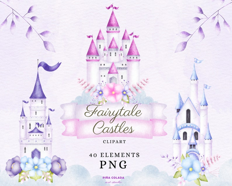Fairytale Castles - Princess Castles Clipart, Baby Shower, Invitations ...