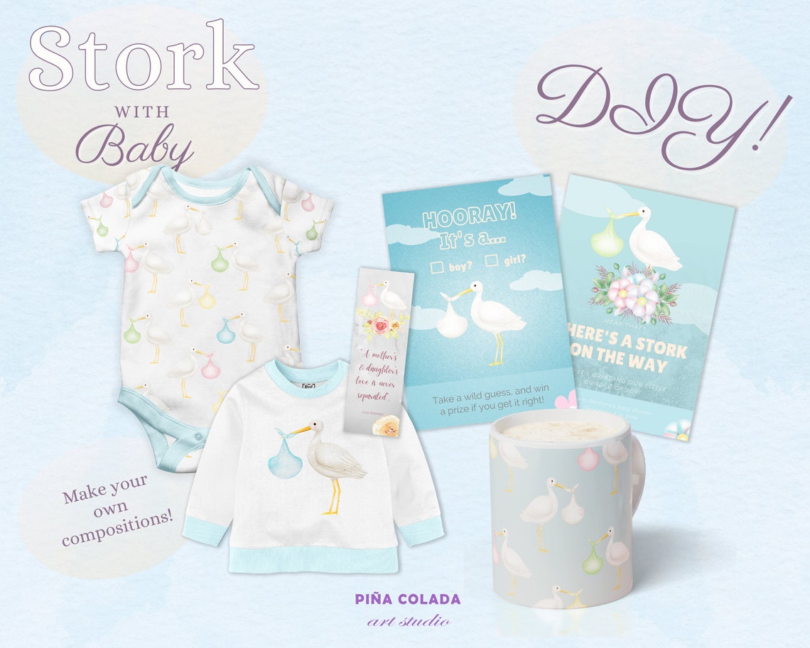 Stork With Baby Clipart - Baby Shower, Nursery, DIY, Digital, PNG - Etsy